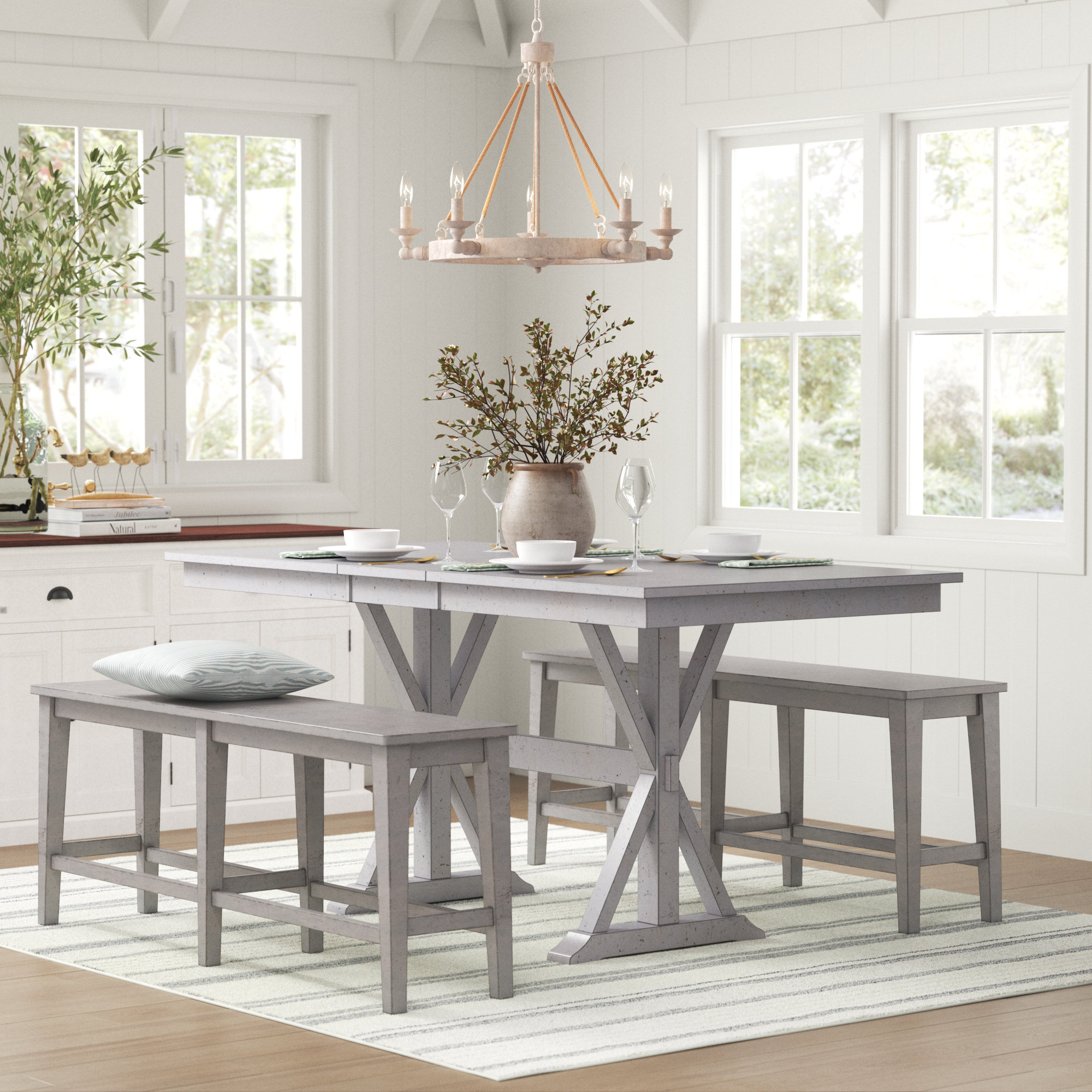 Sand Stable Boden Counter Height Extendable Butterfly Leaf Rubberwood Solid Wood Trestle Dining Table Reviews Wayfair